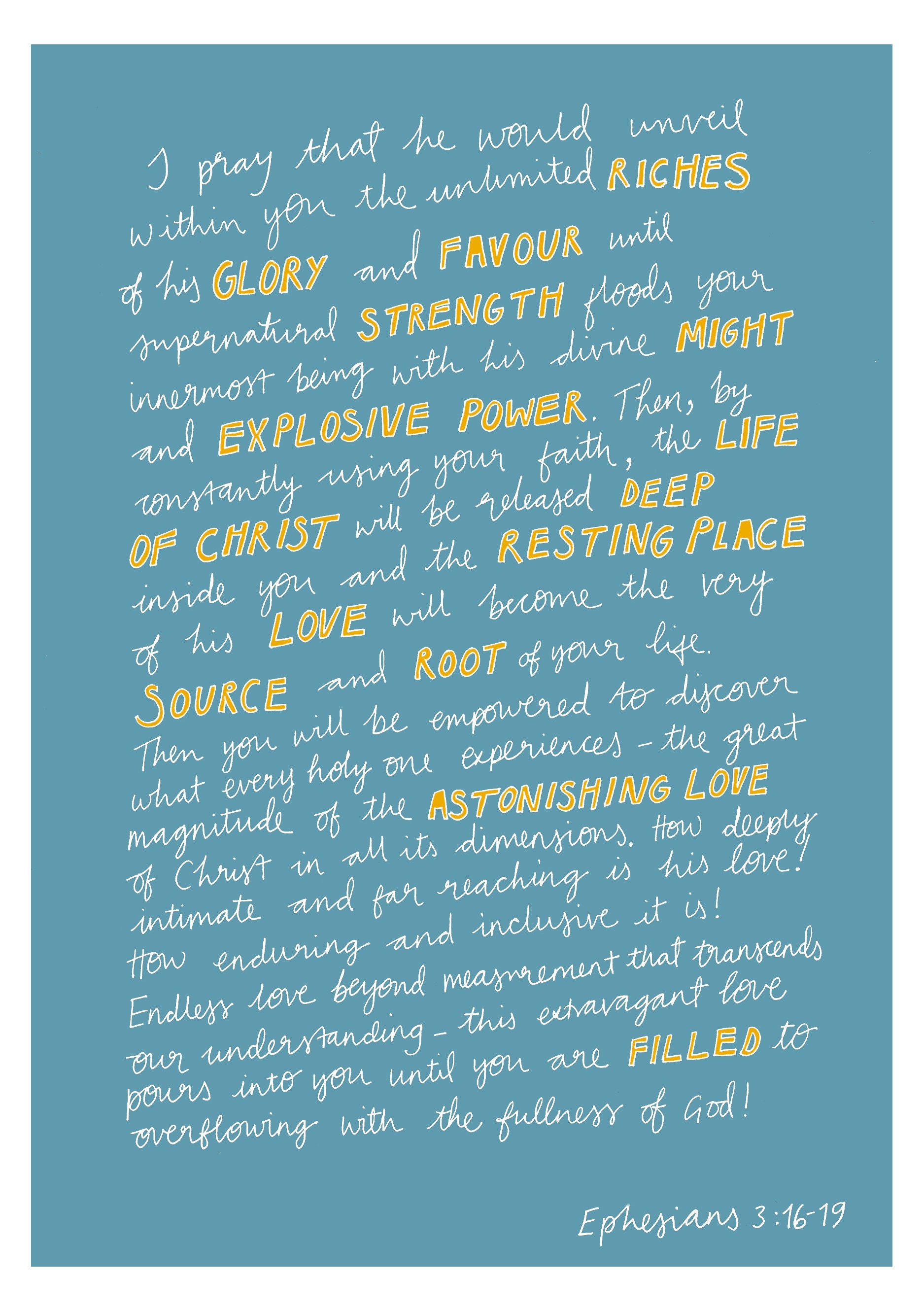 Ephesians 3:16-19 Print A5 A4 A3 Bible Quote Christian - Etsy