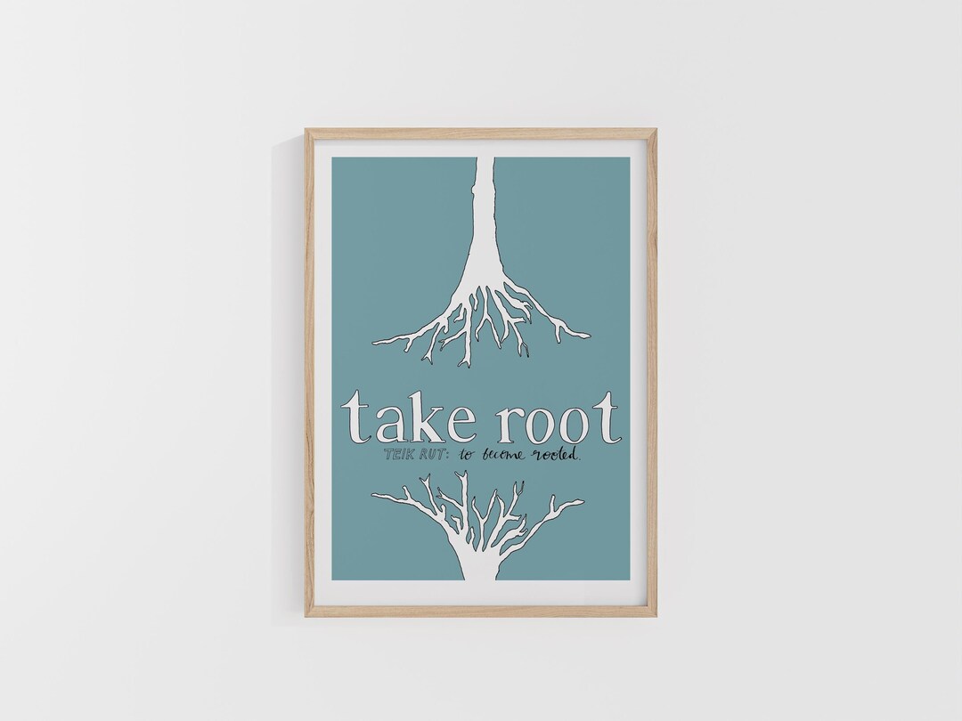 Take Root, Blue Tree Roots Illustration, Botanical Positive Affirmation ...