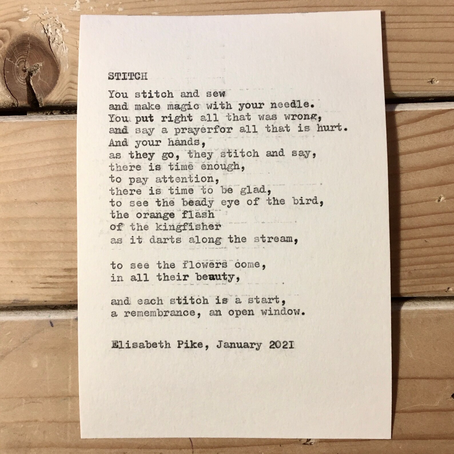 Spontaneous Typewritten Original Poem by Elisabeth Pike, Personalized ...