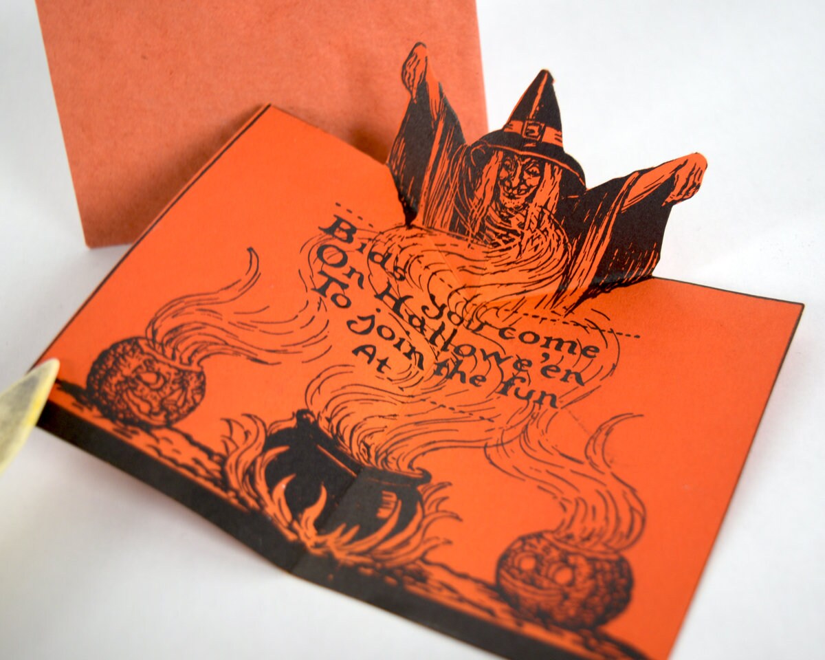 Diecut Pop-up Folding 'come' Invite With Witch and Black Cat, Beistle ...
