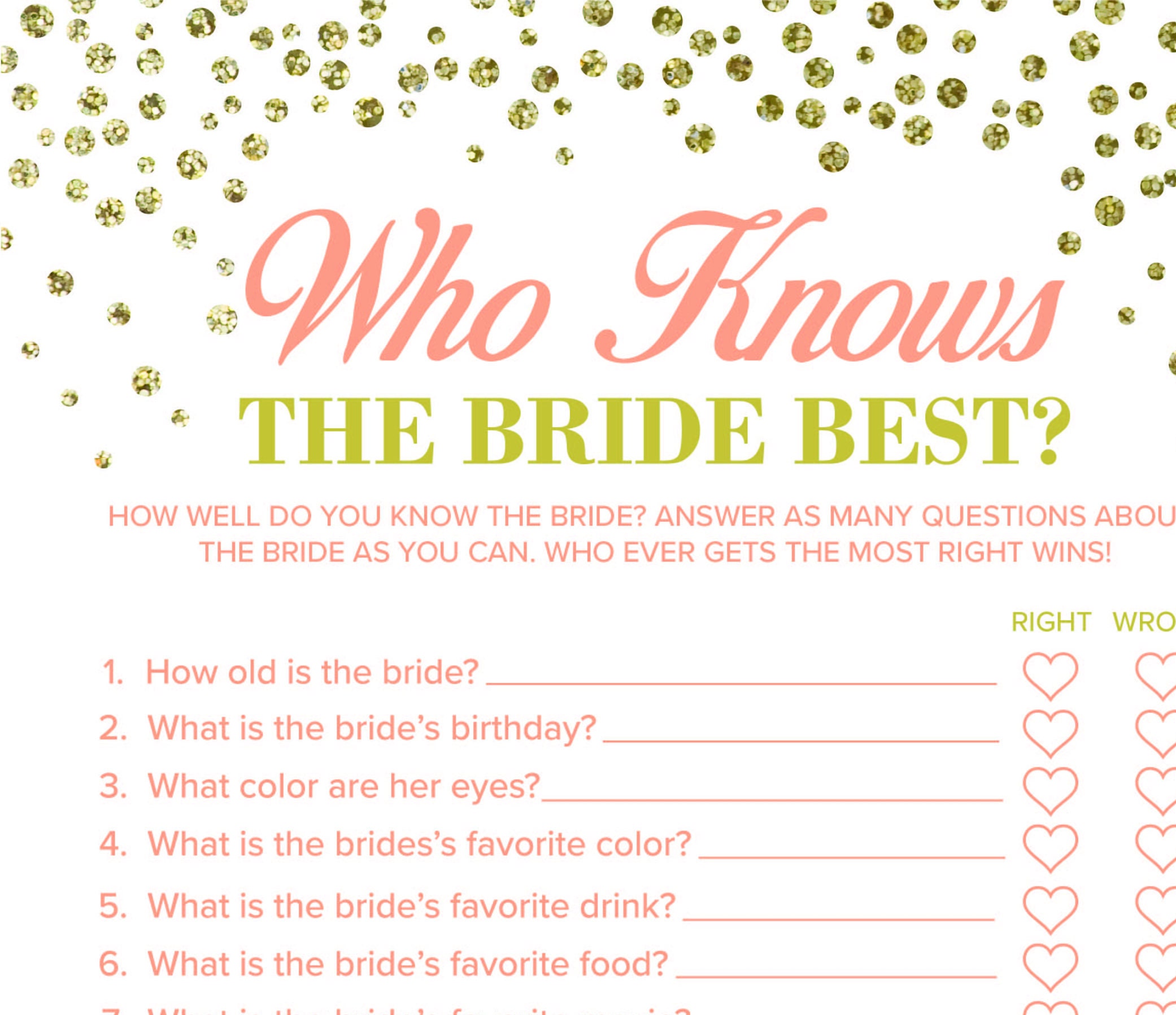 Who Knows the Bride Best - How Well Do You Know the Bride Game - Bridal ...