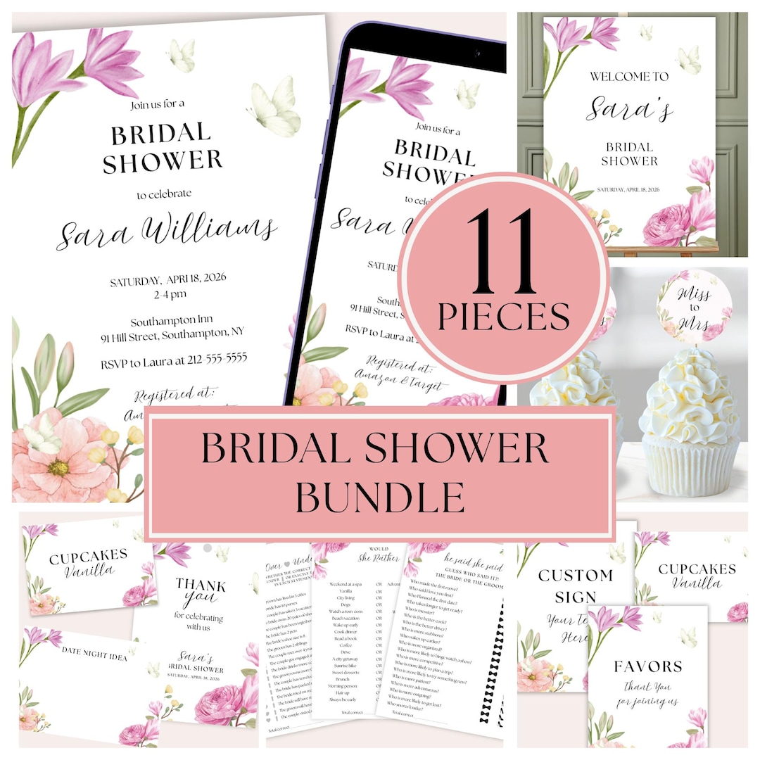 Wildflower Bridal Shower Invitation Bundle (digital Download) - Etsy