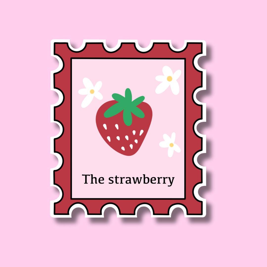 The Strawberry Stamp Waterproof Sticker - Etsy
