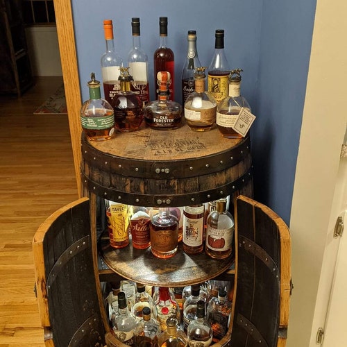 Bourbon Barrel Cabinet/bar Shelves/bar Cart Decor/wall Display - Etsy