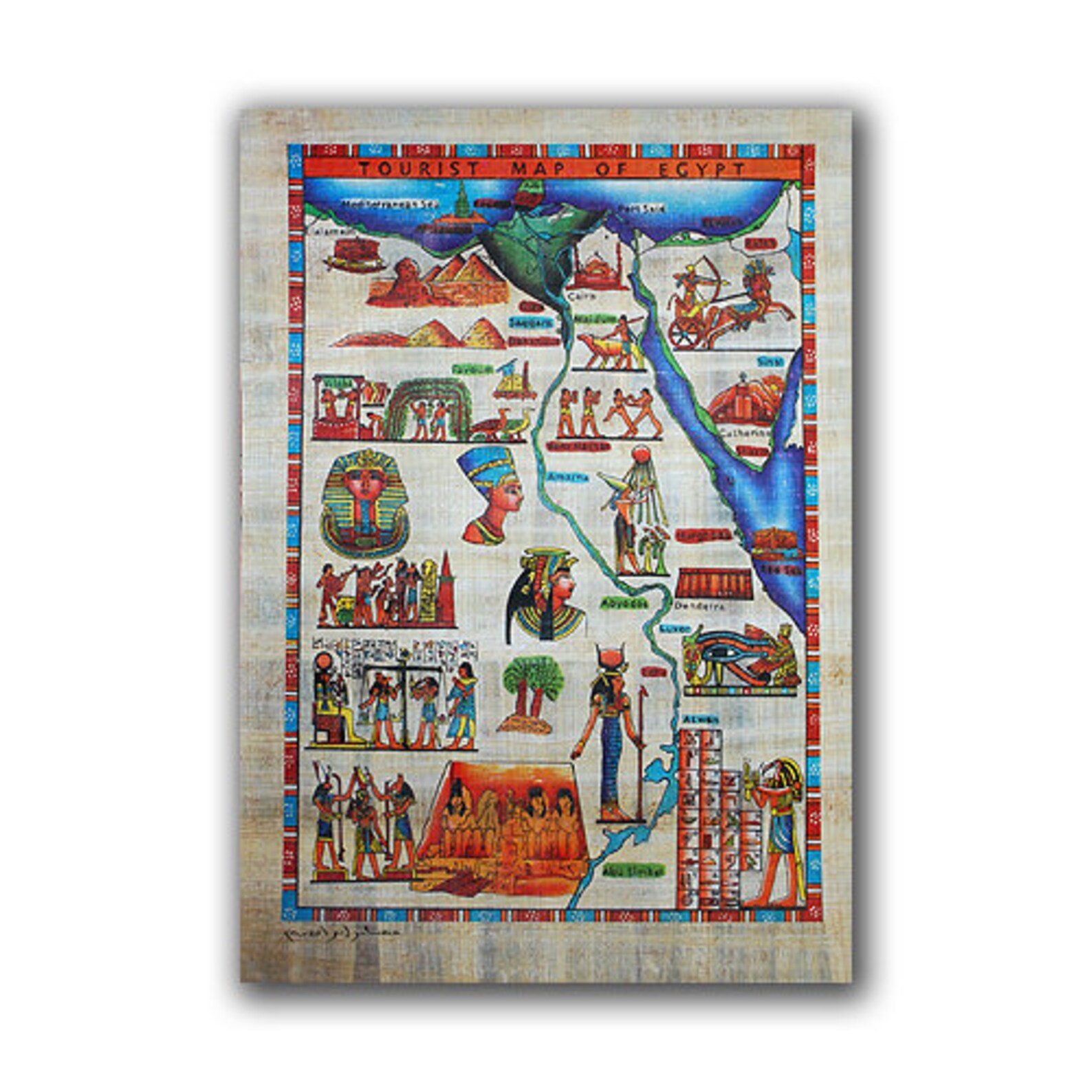 Egyptian Papyrus Painting Tourist Map Of Egypt Hand | Etsy