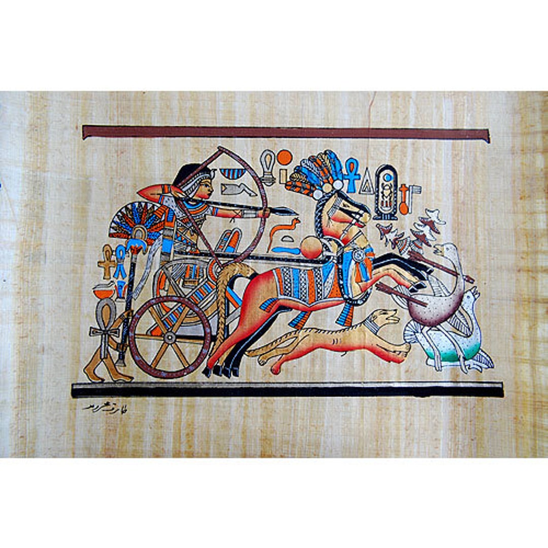 Egyptian Papyrus Painting - PHARAOH HUNTING IN Ancient Egypt - Hand ...