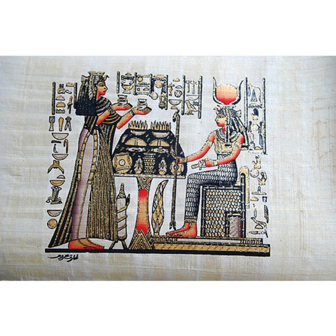 Egyptian Gilded Papyrus Painting Isis Goddess of Marriage and Queen ...