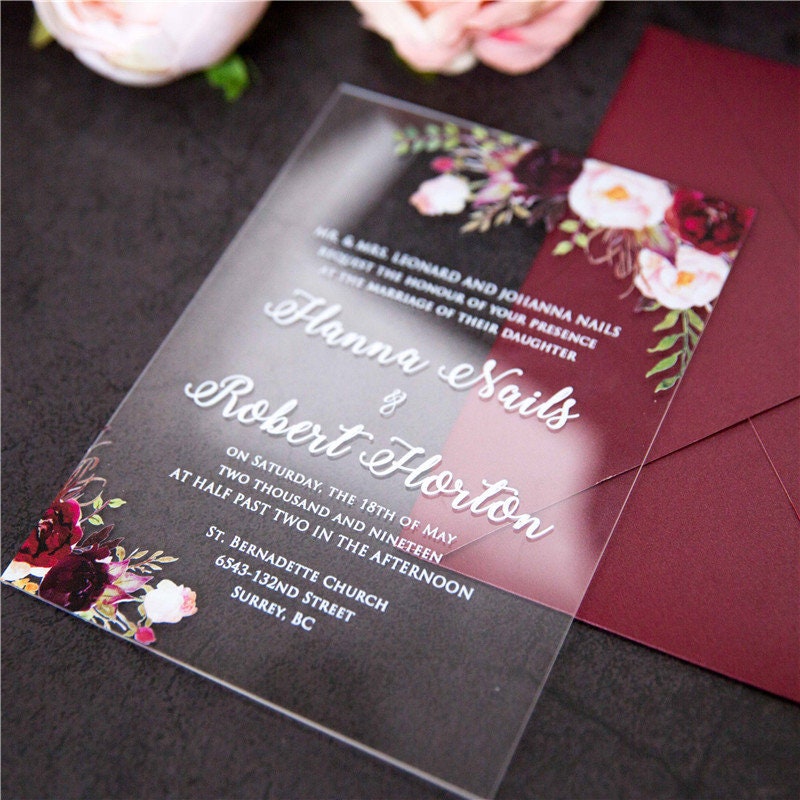 Acrylic Wedding Invitation, Transparent Invite UV Printing, Custom ...