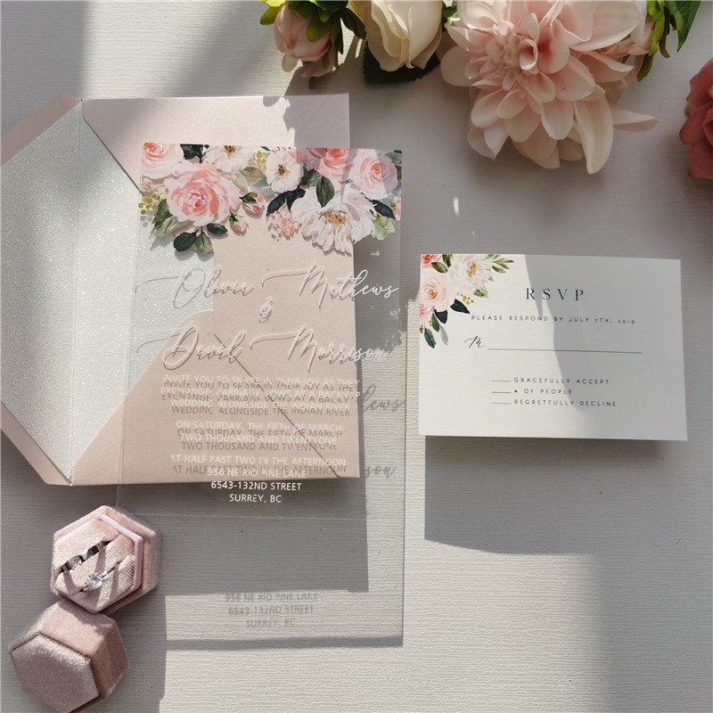Acrylic Wedding Invitation, Transparent Invite UV Printing, Custom ...