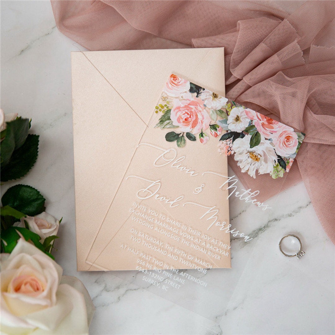 Acrylic Wedding Invitation, Transparent Invite UV Printing, Custom ...