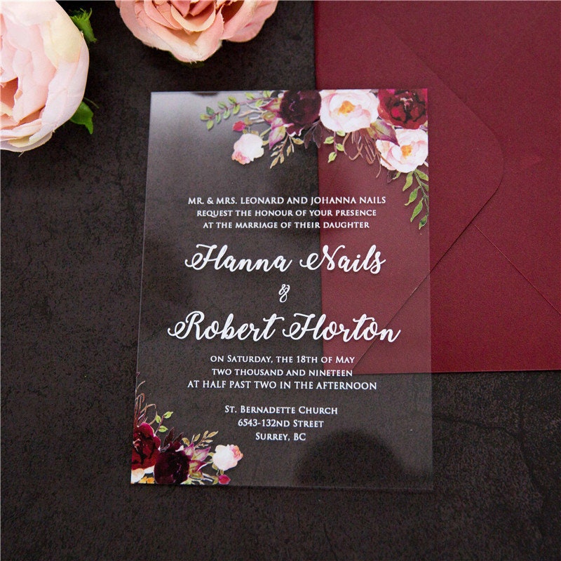 Acrylic Wedding Invitation, Transparent Invite UV Printing, Custom ...