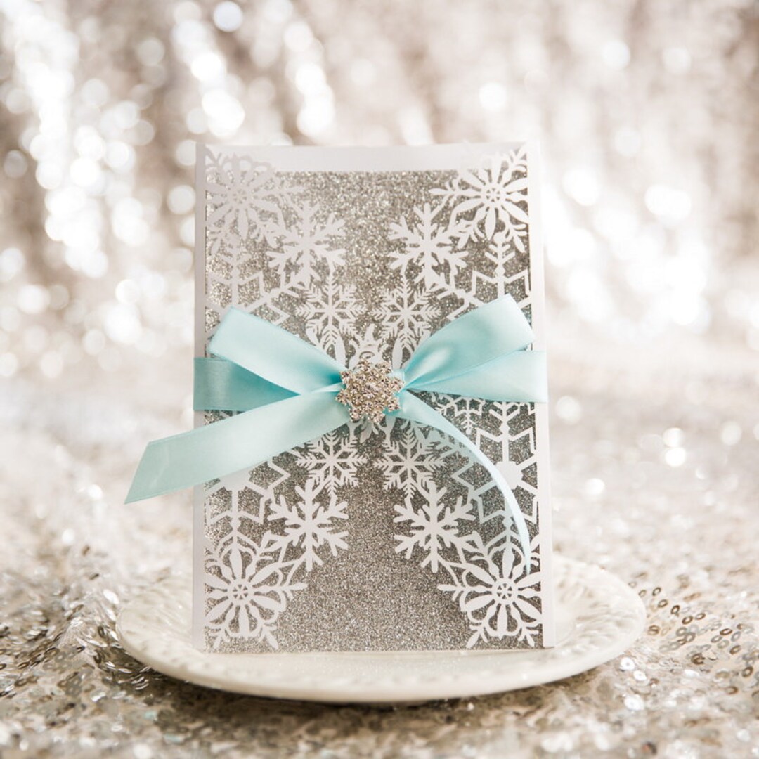Laser Cut Snowflake Wedding Invitation: Navy Pocket, Silver Glitter - Etsy