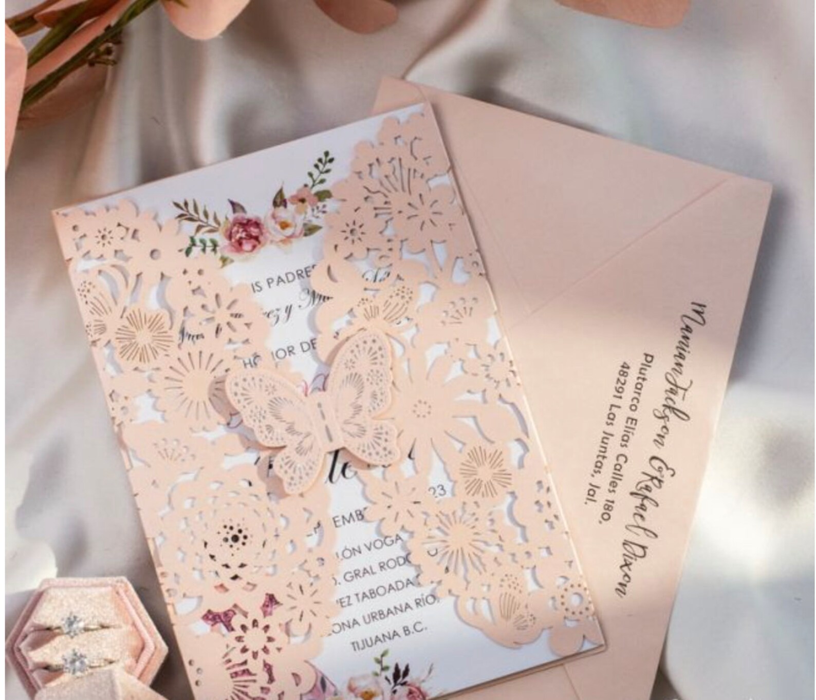 Floral Laser Cut Wedding Invitation: Blush Pocketfold - Etsy
