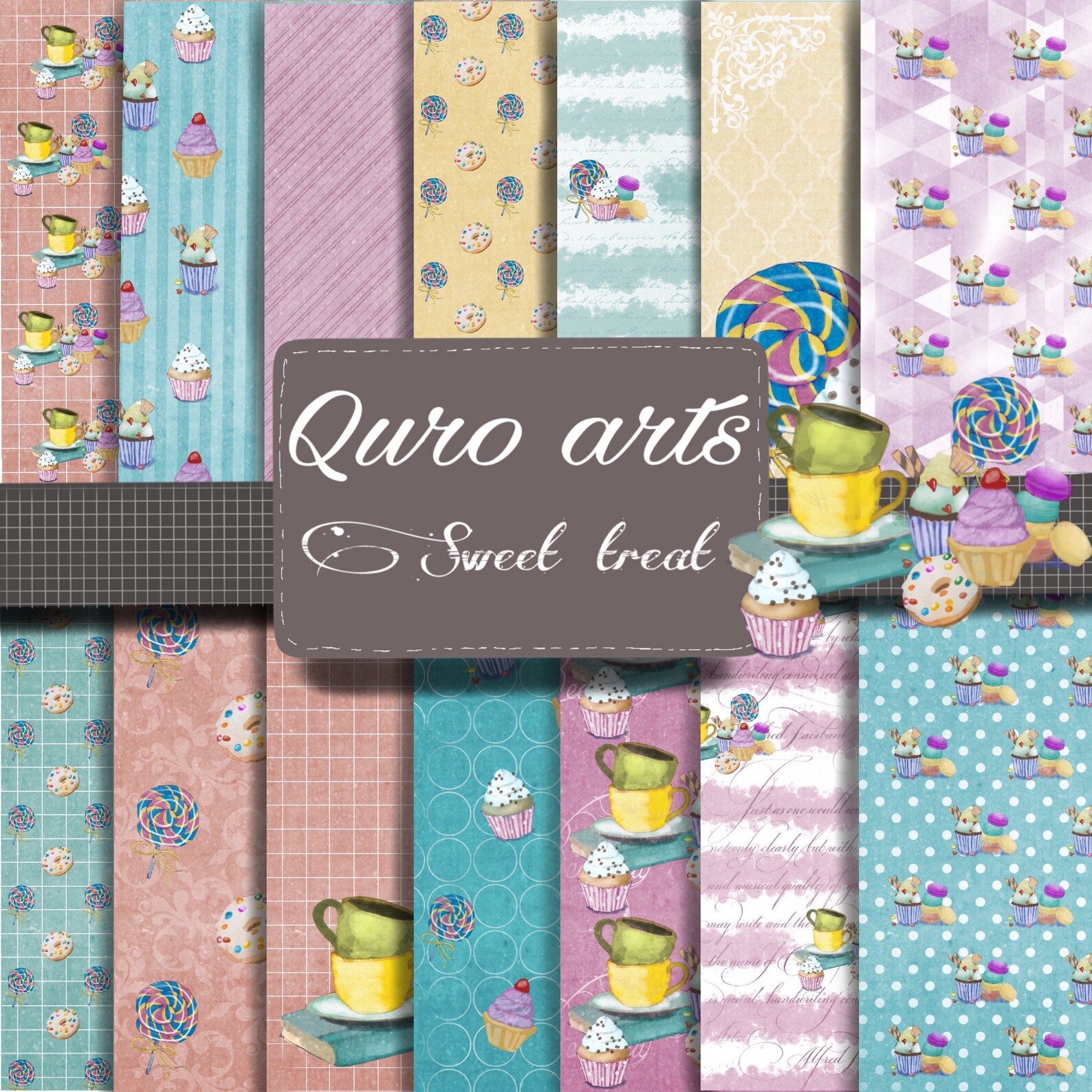 Sweet Treat Printable Paper With Clipart,watercolor Digital Paper ...