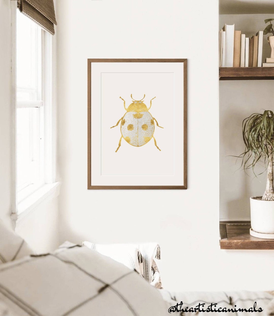 White and Gold Wall Art Gold Lady Bug Decor Insect Print - Etsy