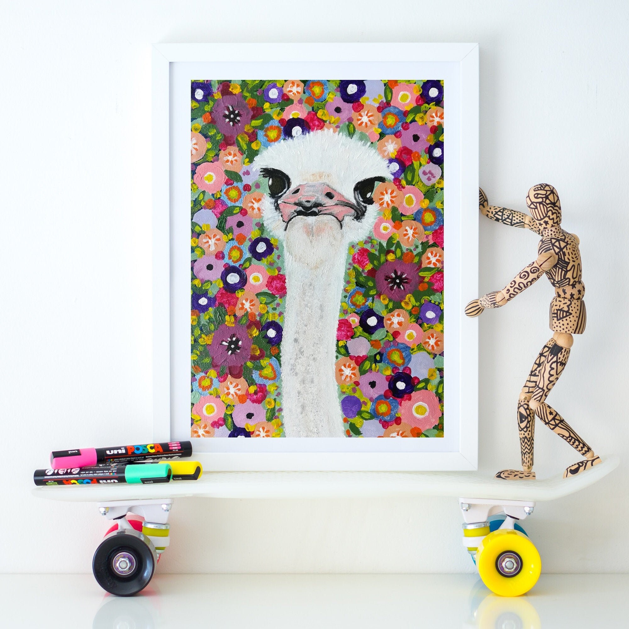 Ostrich print on paper of original painting Eclectic wall | Etsy