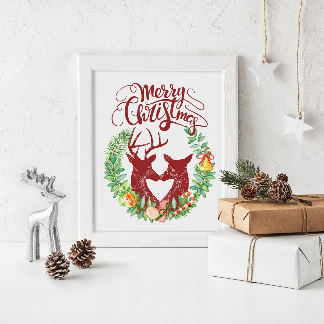 Mr and Mrs Merry Christmas Printable, Buck and Doe Wall Art, Christmas ...