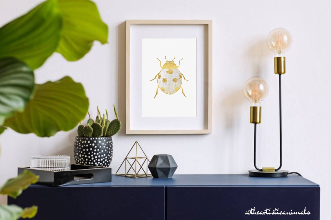 White and Gold Wall Art Gold Lady Bug Decor Insect Print - Etsy