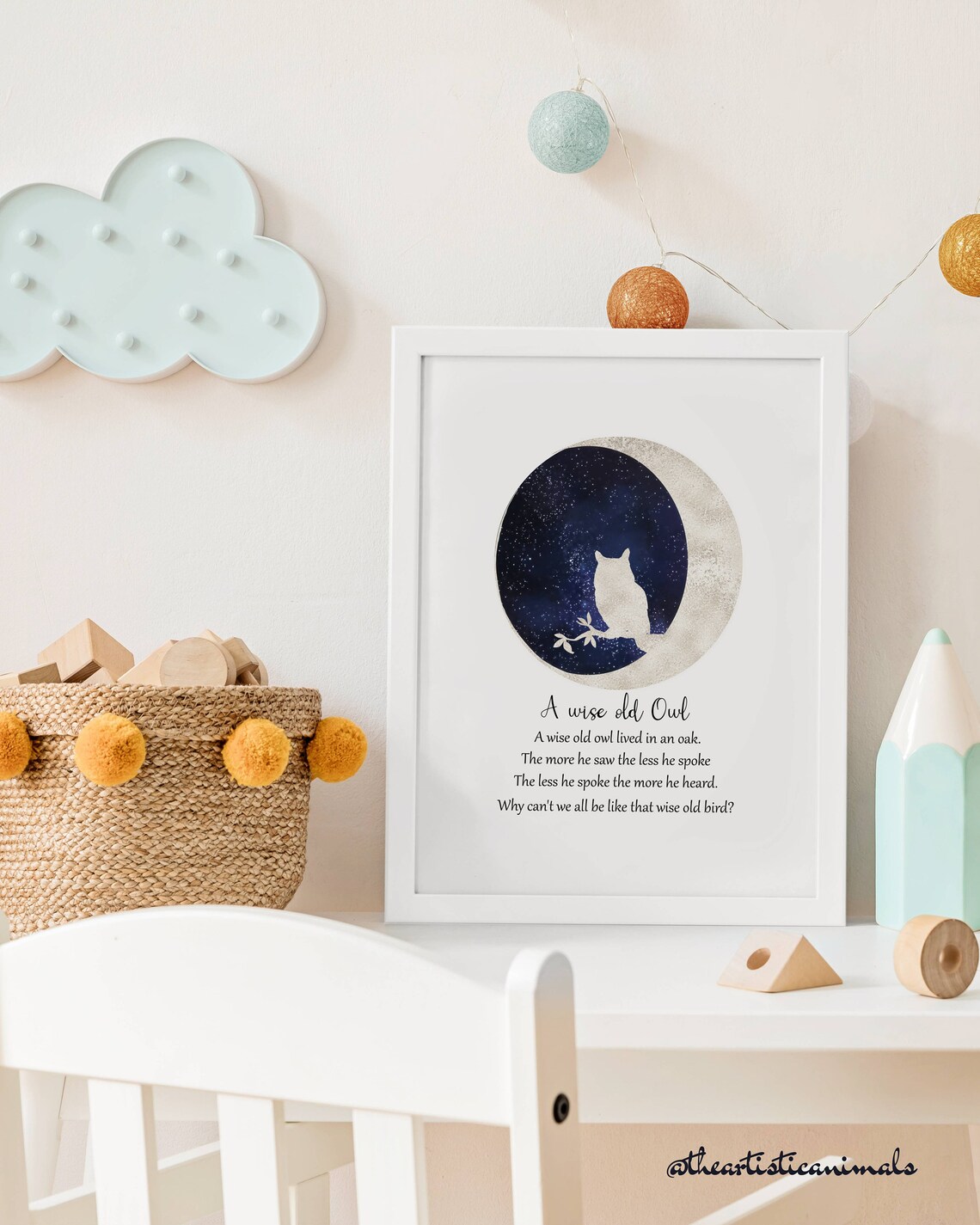 Owl Nursery Print A Wise Old Owl Poem Print Childrens Room | Etsy