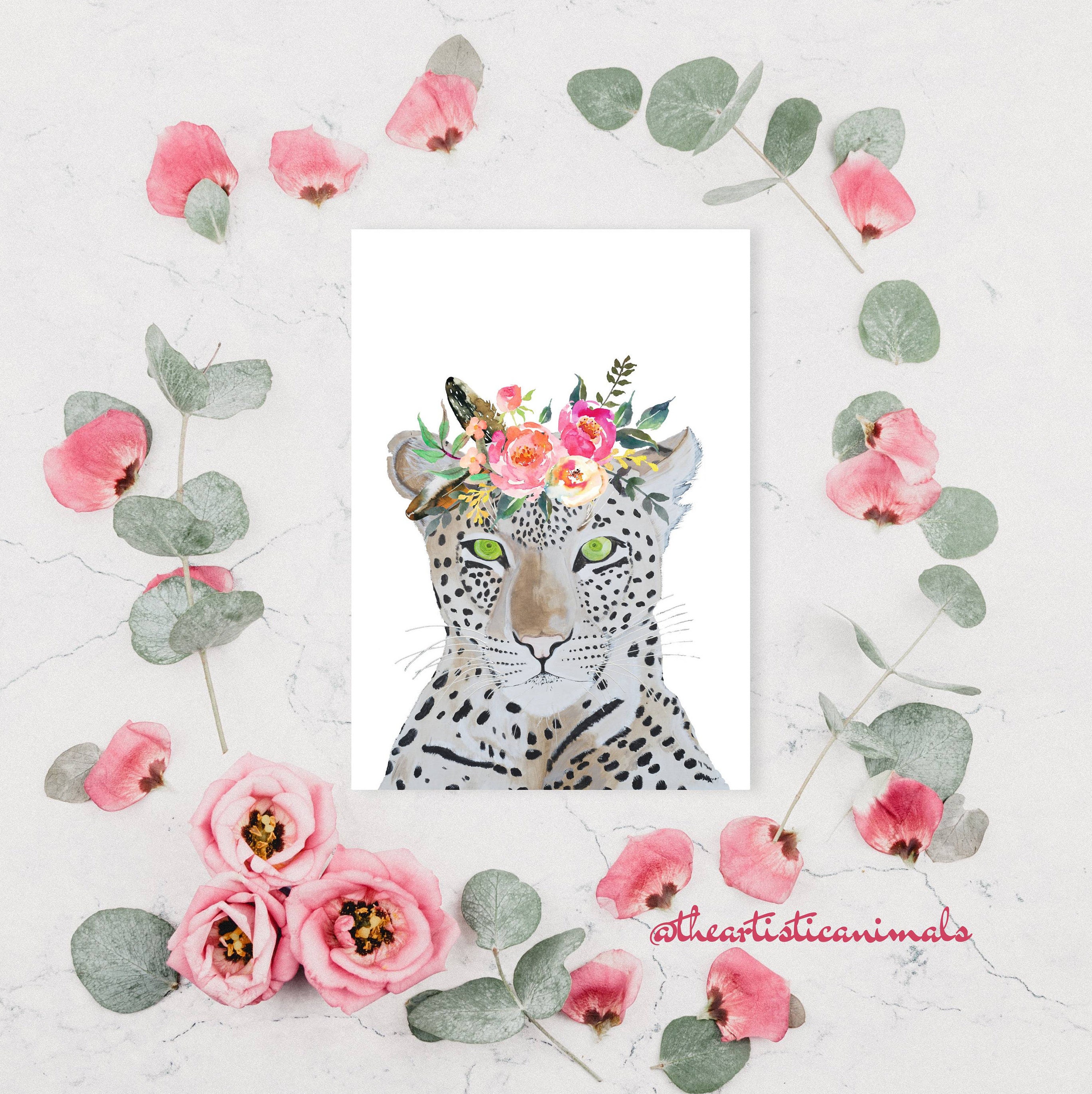 Leopard With Flower Crown Nursery Print Boho Nursery Girl | Etsy