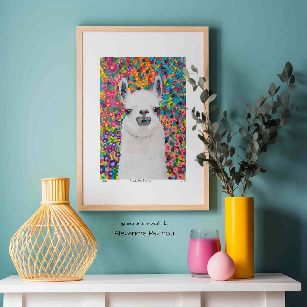 Colorful Llama Art Print of Original Painting, Eclectic Wall Decor ...
