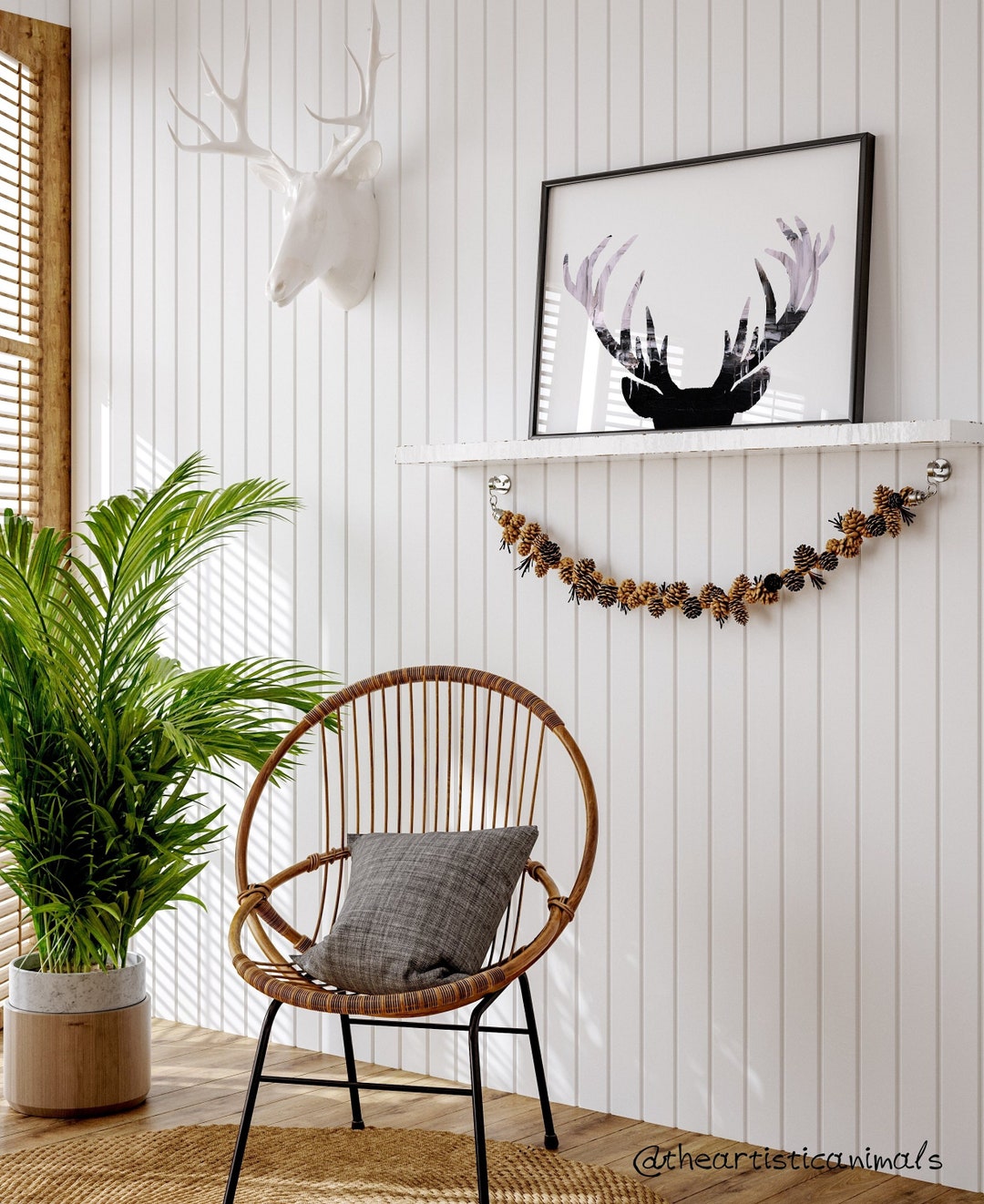 Deer Antler Wall Art Black and White Deer Stag Head Print - Etsy