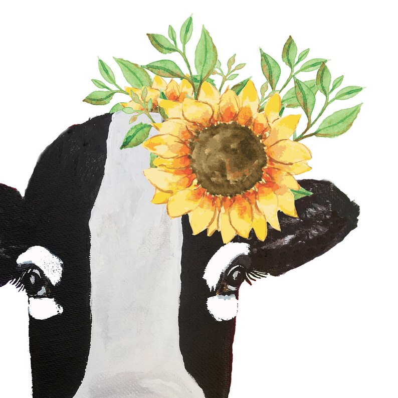 Cow With Sunflower Picture Farm Animal Nursery Print - Etsy