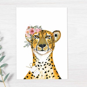 Cheetah With Flower Crown Print, Safari Animal Picture, Jungle Nursery ...