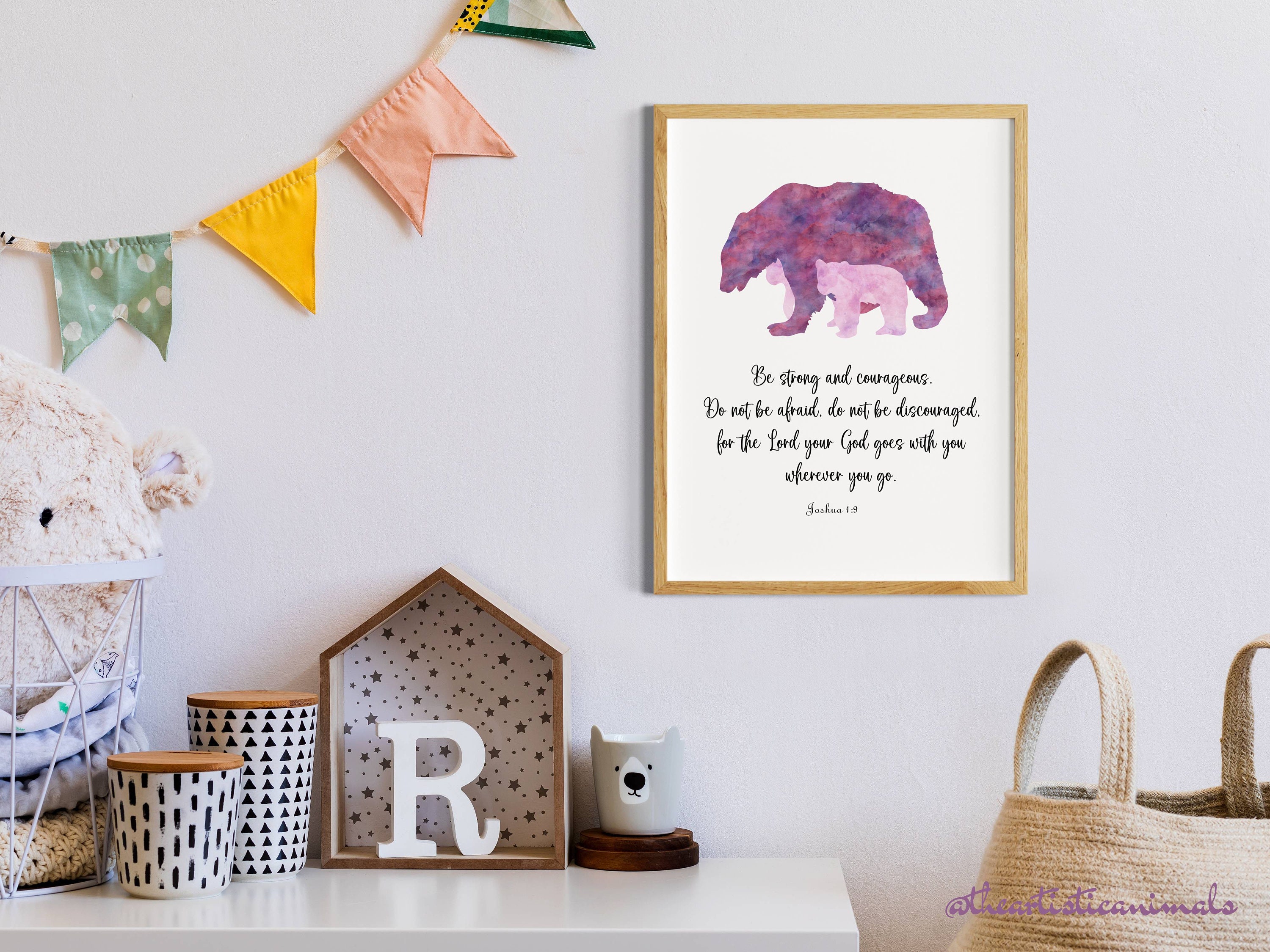 Mama Bear Baby Bear Bible Verse Wall Art, Be Strong and Courageous ...
