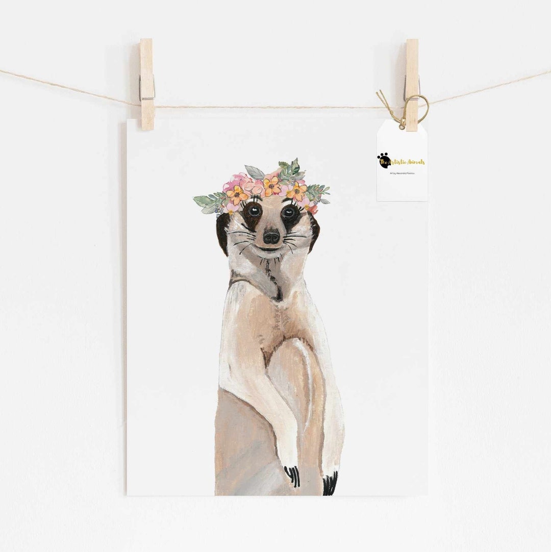 Meerkat Print for Nursery, African Safari Art, Floral Animal Nursery ...