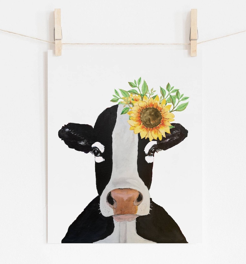 Cow With Sunflower Picture Farm Animal Nursery Print - Etsy