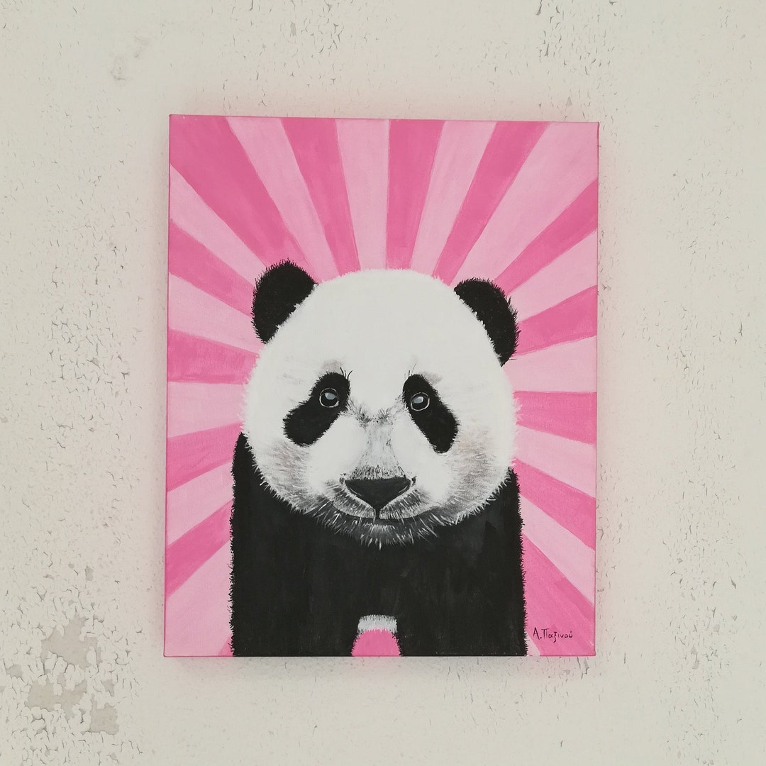 Original Baby Panda Painting on Canvas 16x20'' (40x50cm), Whimsical ...