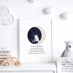 Owl Nursery Print, A Wise Old Owl, Poem Print, Childrens Room Wall Art ...