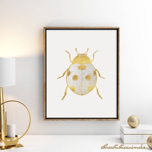 White and Gold Wall Art Gold Lady Bug Decor Insect Print - Etsy