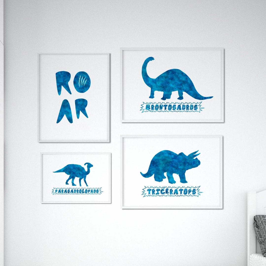 Dinosaur Room Decor, Blue Watercolor Wall Art Printable, Toddler Boy ...