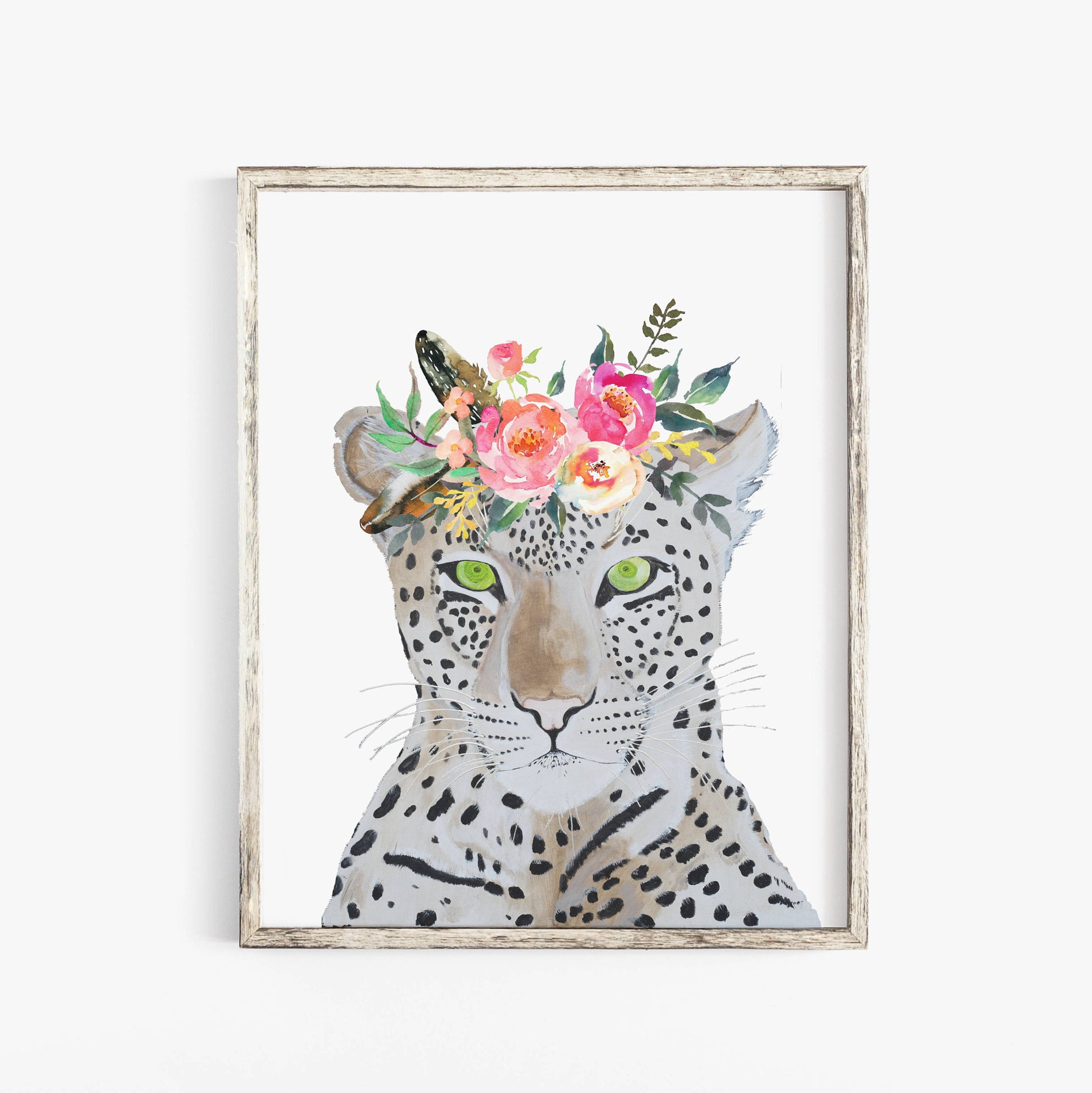 Leopard With Flower Crown Nursery Print Boho Nursery Girl | Etsy