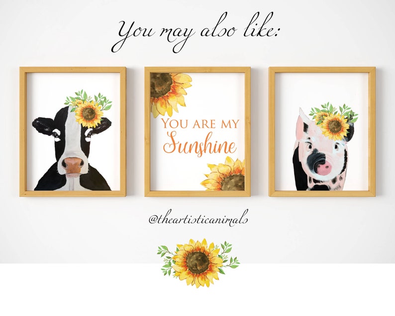 Cow With Sunflower Picture Farm Animal Nursery Print - Etsy