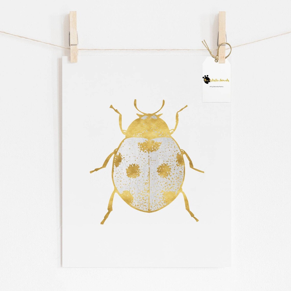 White and Gold Wall Art Gold Lady Bug Decor Insect Print - Etsy
