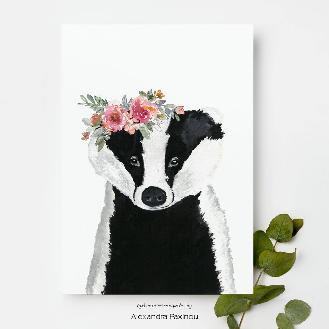 Badger Art Print – Floral Animal Wall Art – Nursery Woodland Decor ...