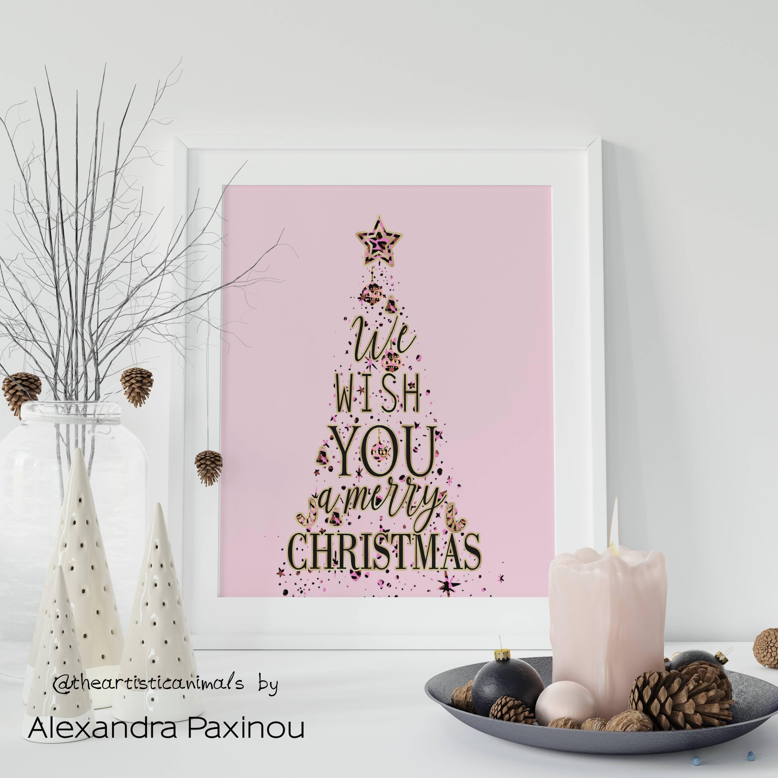 Pink Christmas Wall Art Prints, Holiday Decor Set, Digital Download - Etsy