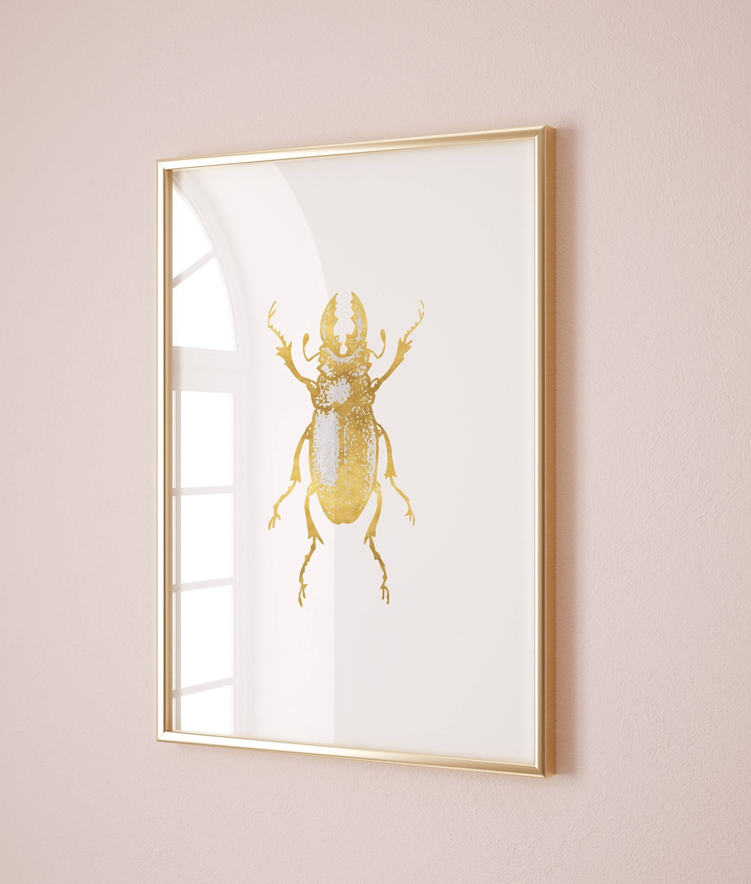 Stag Beetle Art, Gold Foil Wall Art, Minimalist Home Decor, Gold Beetle ...