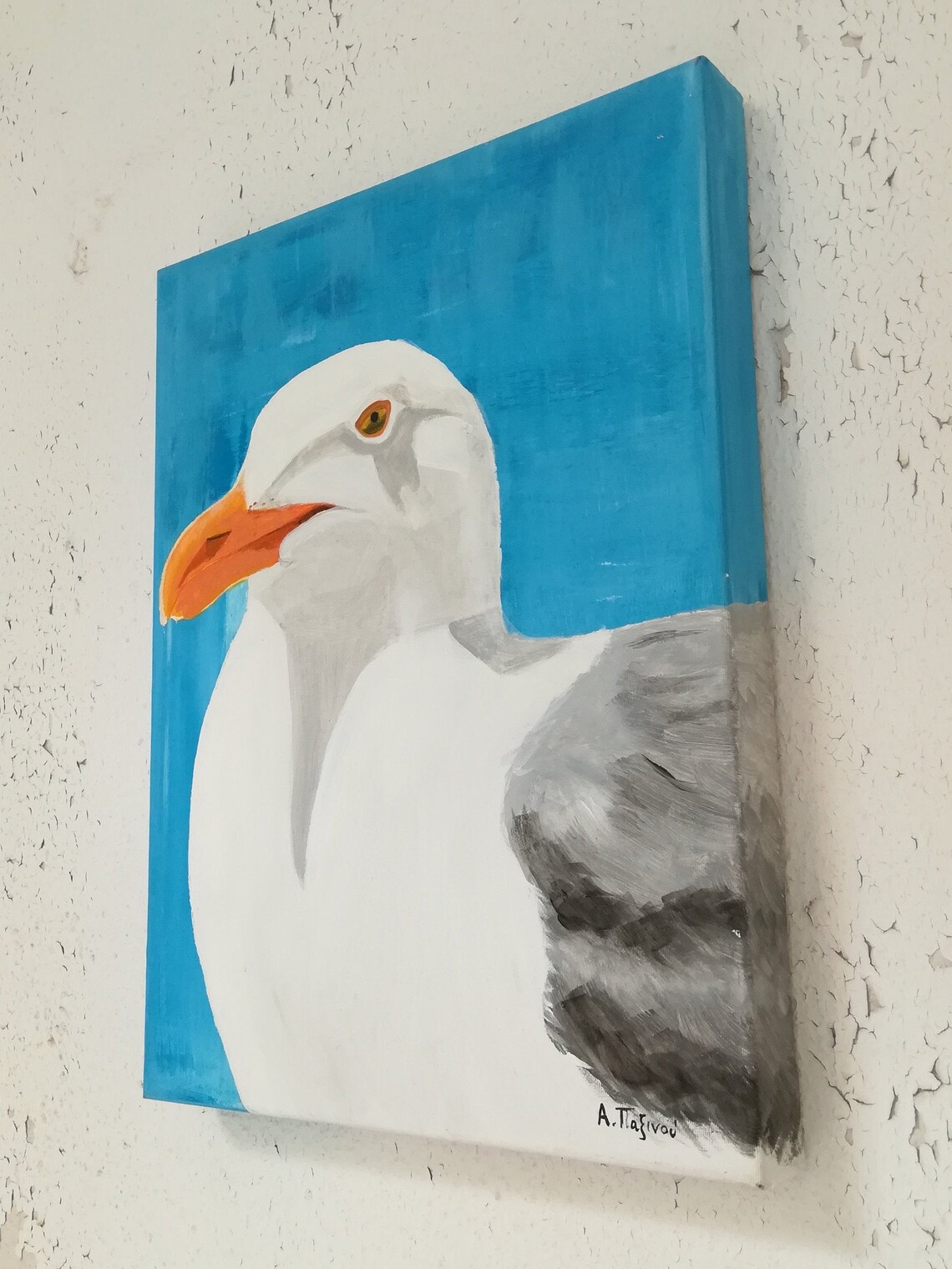 Seagull Painting Bird Art Original on Canvas 12x16'' | Etsy