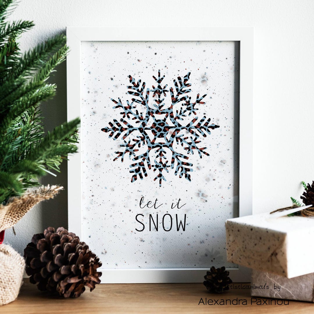 Let It Snow With Snowflake Sign, Christmas Printable Wall Art, Blue ...