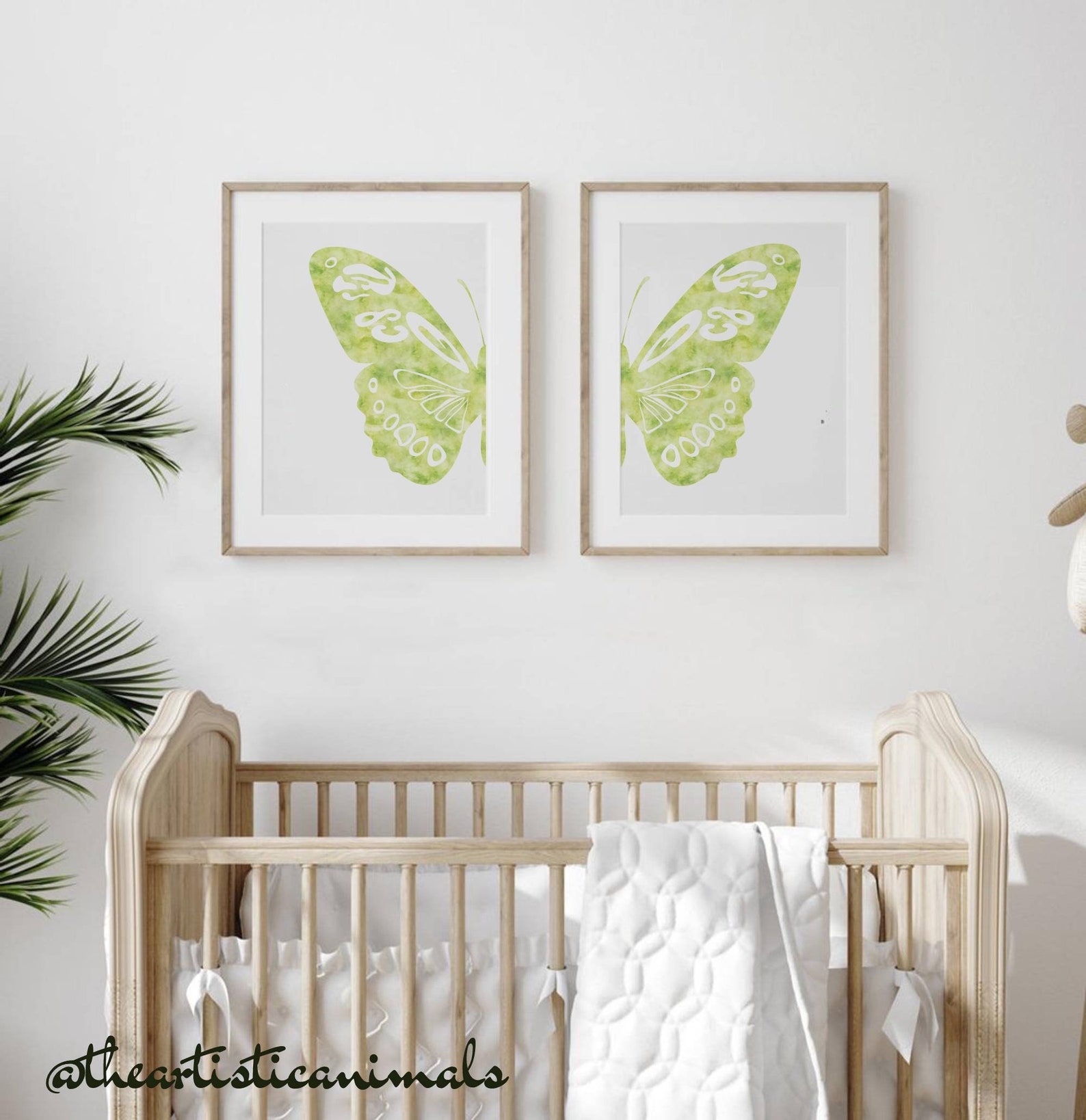 Green Butterfly print set of 2 Lime green wall art Butterfly | Etsy