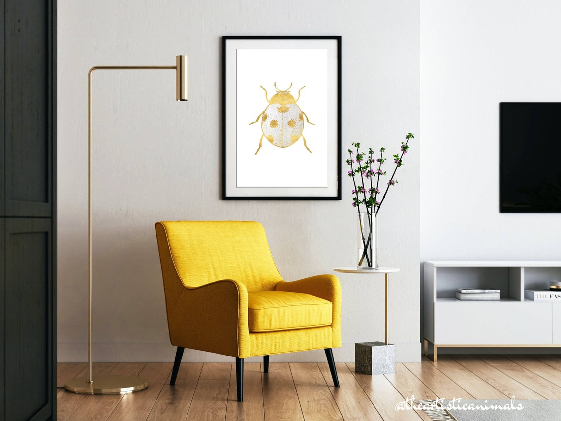 White and Gold Wall Art Gold Lady Bug Decor Insect Print - Etsy