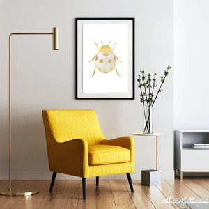 White and Gold Wall Art Gold Lady Bug Decor Insect Print - Etsy
