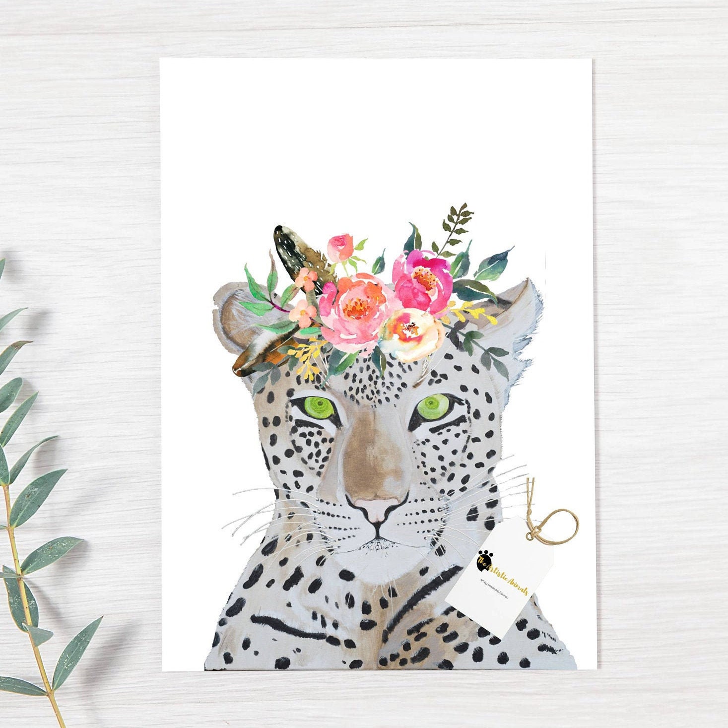 Leopard With Flower Crown Nursery Print Boho Nursery Girl | Etsy