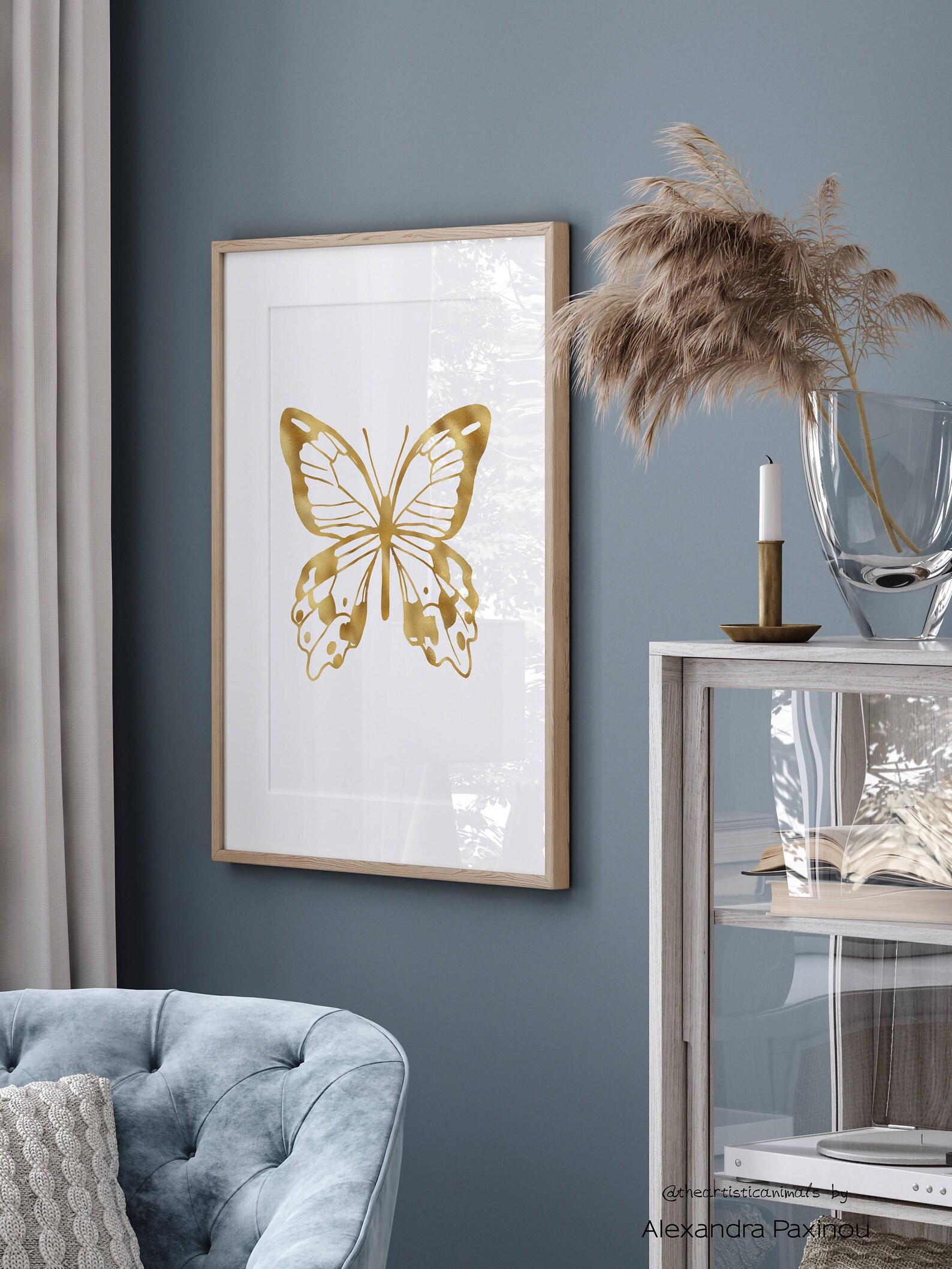 Gold Butterfly Wall Art Set of 3 Piece, Animal Triptych Art, Abstract ...
