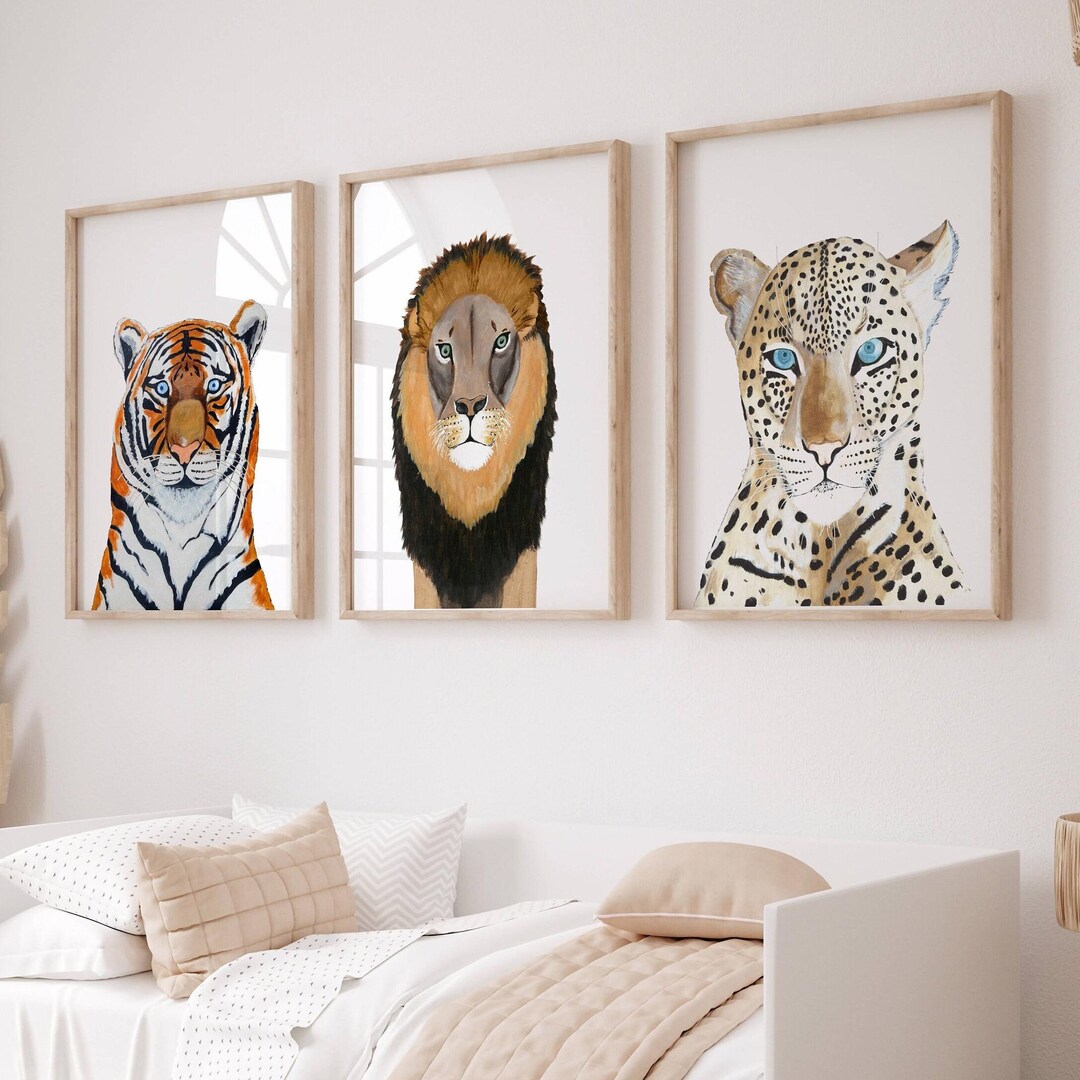 Lion, Tiger, Leopard, Big Cat Prints Set of 3, Jungle Nursery Decor ...