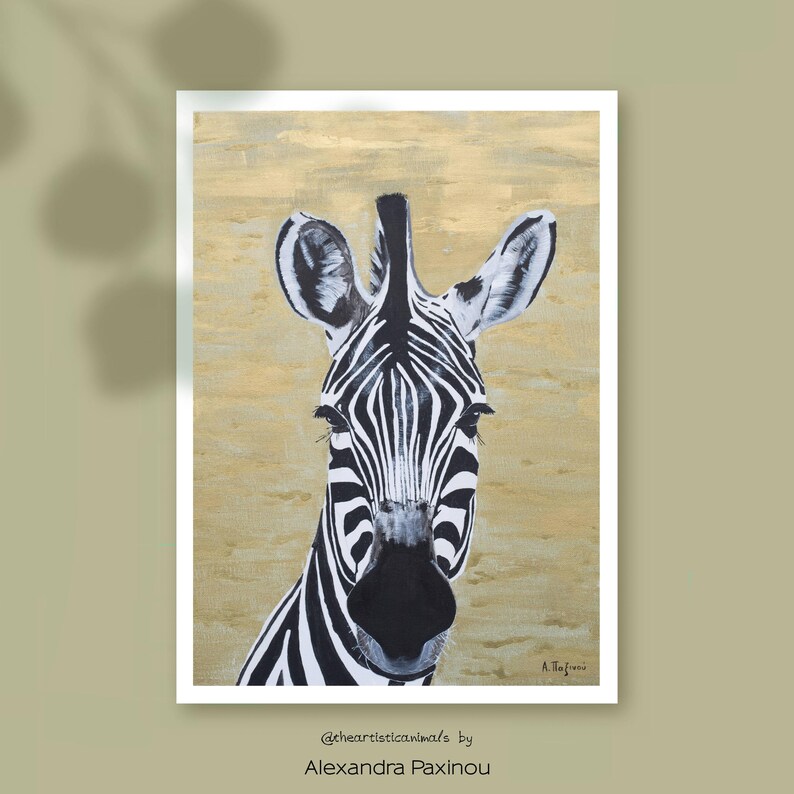 Zebra Art Print of Original Painting, Beige Gold Safari Animal Wall ...